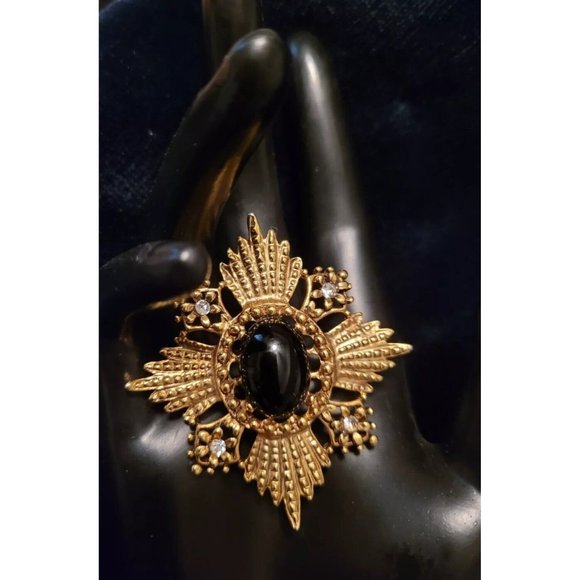 AJC | Jewelry | Black Cabochon Maltese Cross Gold Tone Rhinestone ...